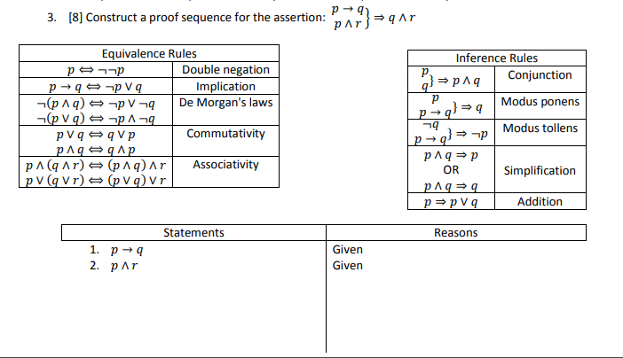 Solved p 91 3. [8] Construct a proof sequence for the | Chegg.com