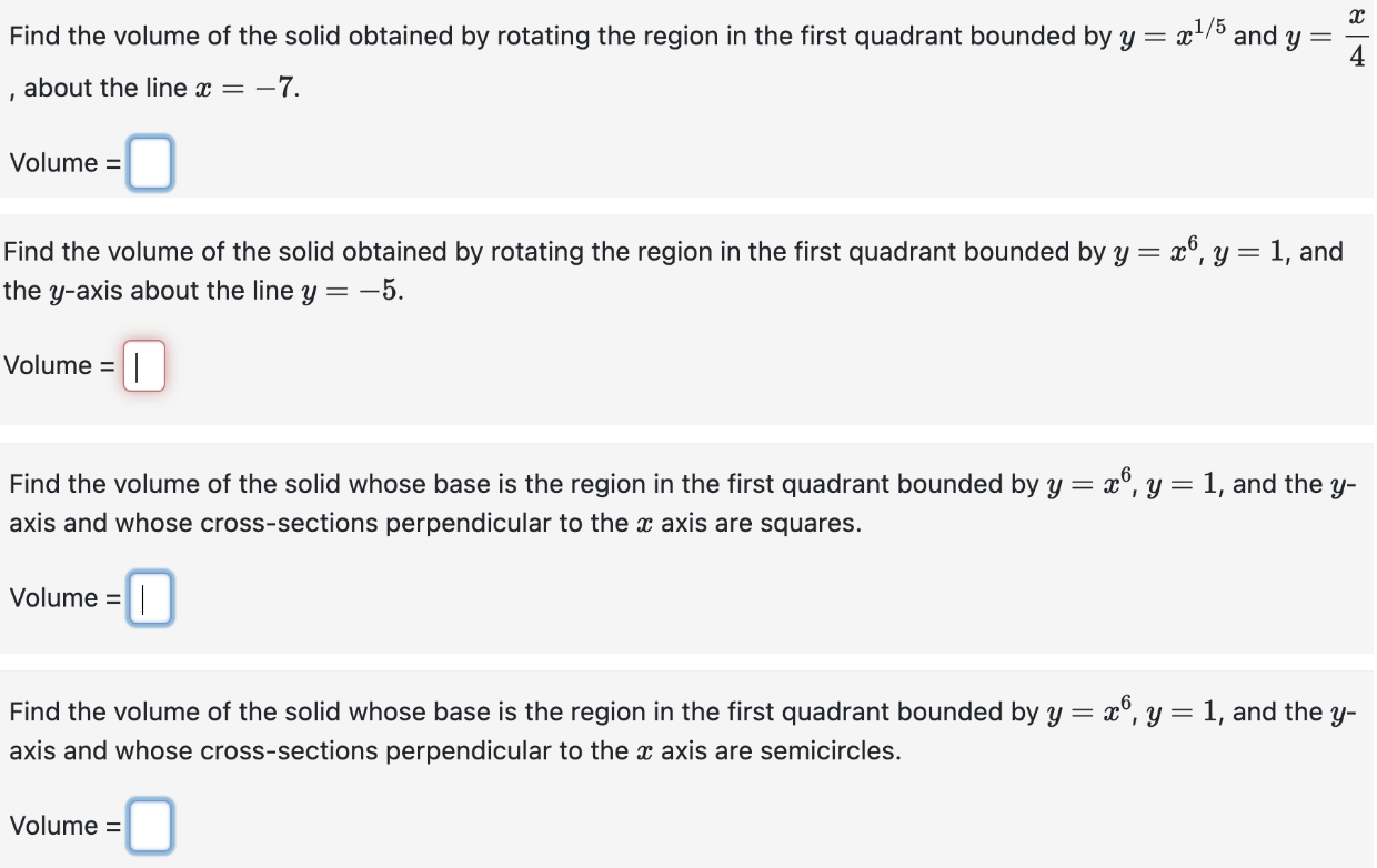 Solved Find the volume of the solid obtained by rotating the | Chegg.com