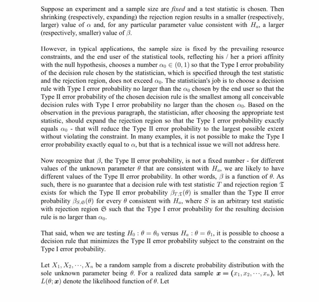 Suppose an experiment and a sample size are fixed and | Chegg.com