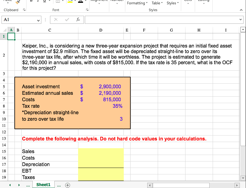 Solved Formatting" Table" Styles* Clipboard Font Styles A1 A | Chegg.com