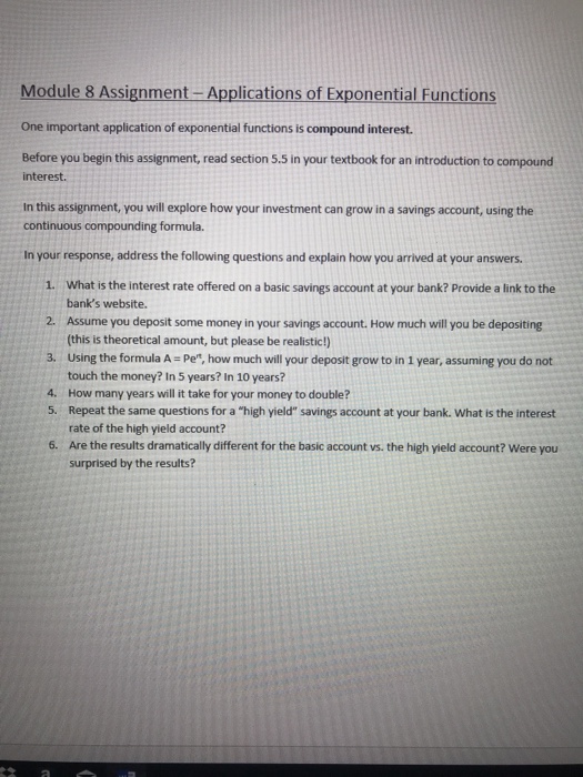 Solved Module 8 Assignment-Applications of Exponential | Chegg.com