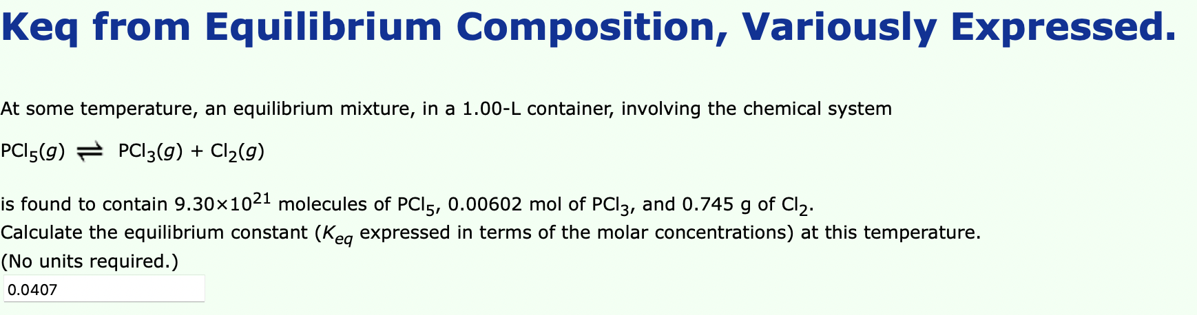 Solved Keq from Equilibrium Composition, Variously | Chegg.com