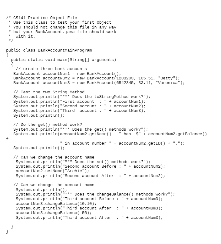Solved public /* CS141 Practice Object File Use this class | Chegg.com