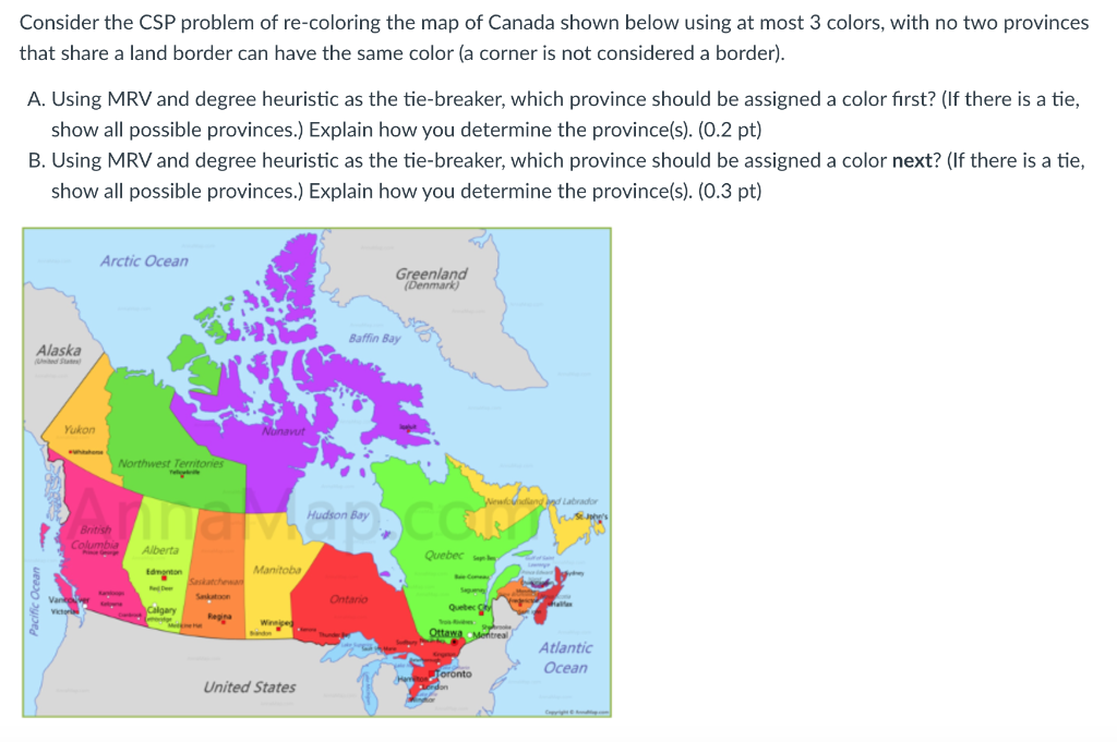 Solved Consider the CSP problem of re-coloring the map of | Chegg.com
