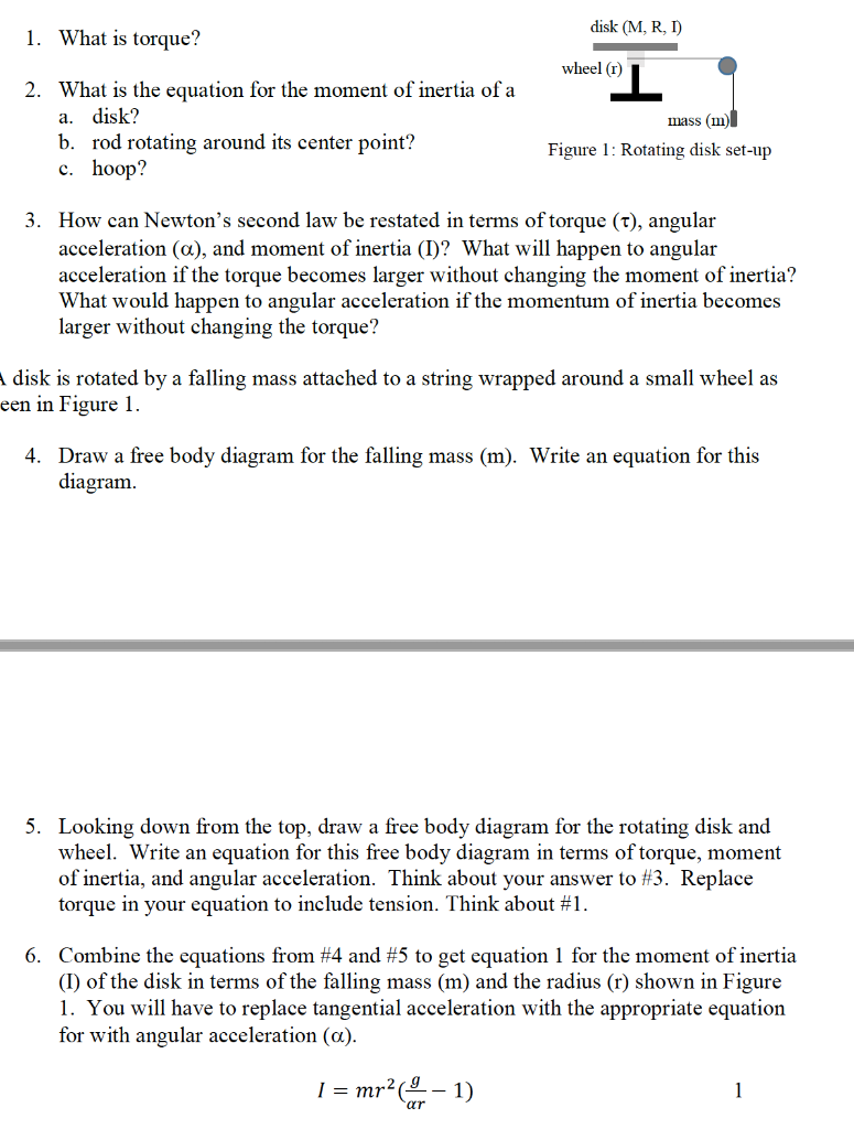 Solved disk (MRI) 1. What is torque? of inertia of a wheel | Chegg.com