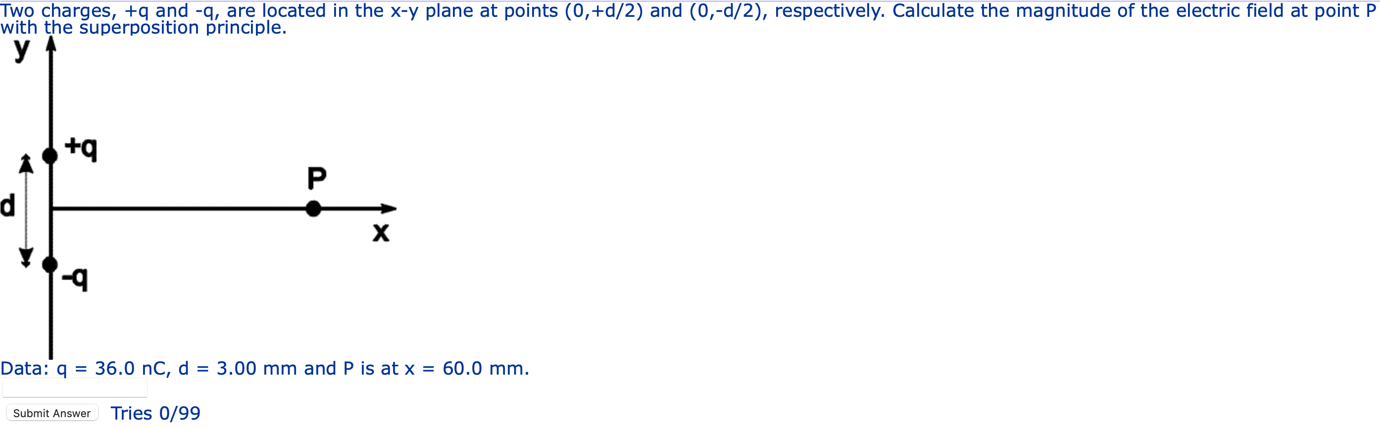 Solved Two charges, +q and −q, are located in the x−y plane | Chegg.com