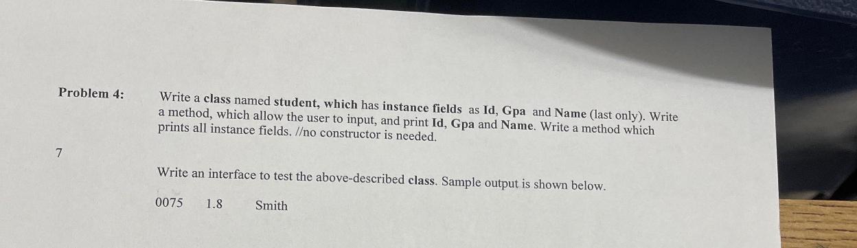 Solved Write a class named student, which has instance | Chegg.com