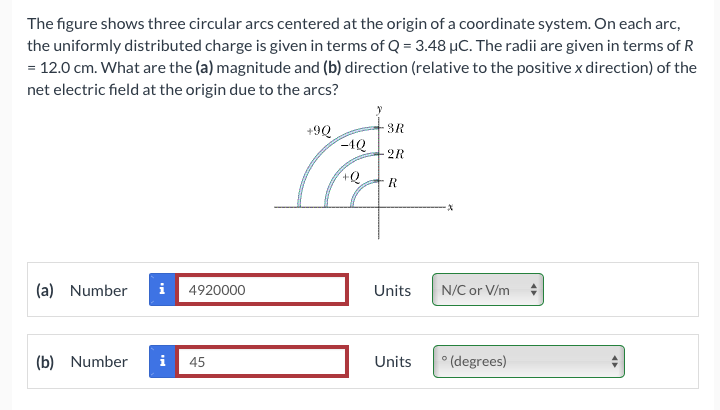 Solved The figure shows three circular arcs centered at the | Chegg.com