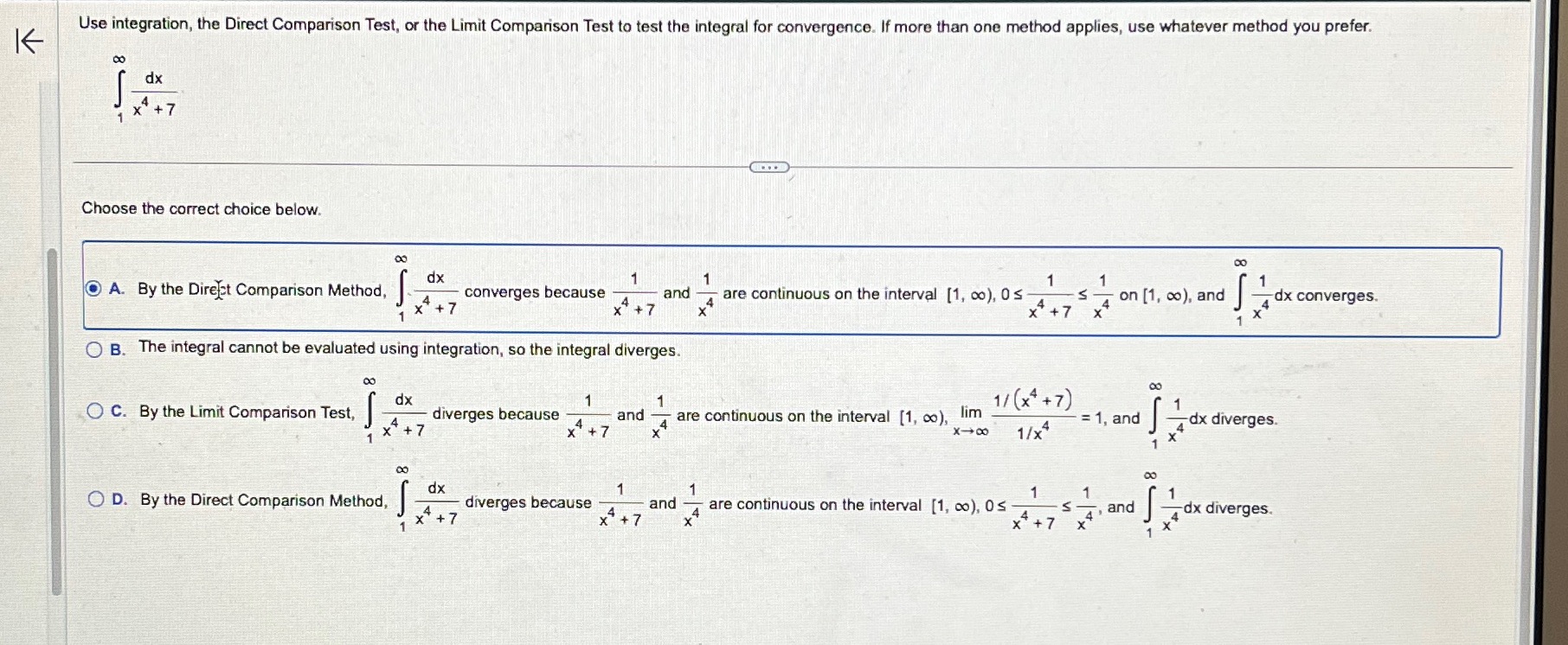 Solved Use integration, the Direct Comparison Test, or the | Chegg.com