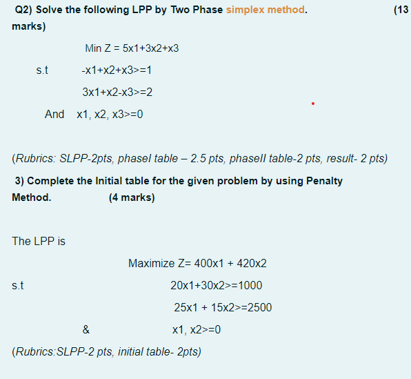 Solved (13 Q2) Solve the following LPP by Two Phase simplex | Chegg.com