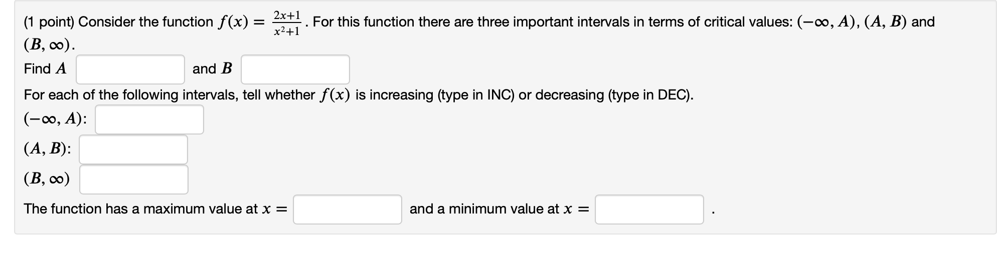 Solved Consider the function f(x)=2x+1/ x^2+1. For this | Chegg.com