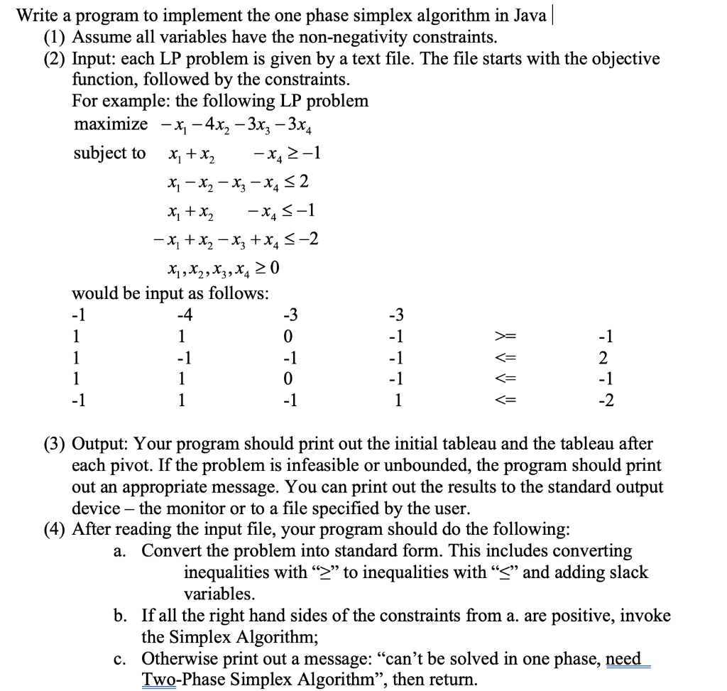 Solved Write A Program To Implement The One Phase Simplex