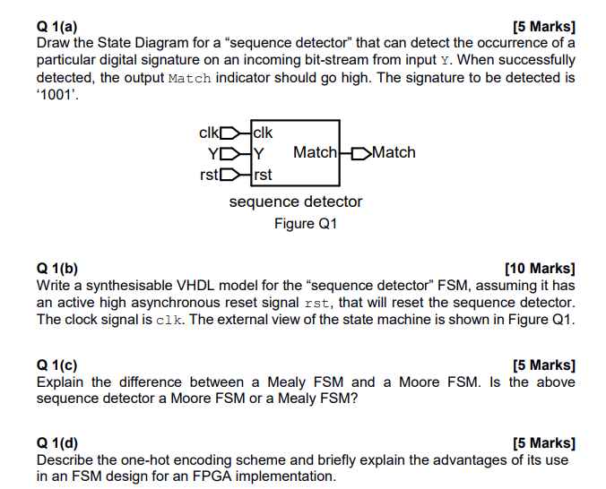 Solved Q 1(a) [5 Marks] Draw the State Diagram for a | Chegg.com