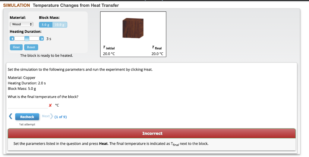 Solved SIMULATION Temperature Changes from Heat Transfer | Chegg.com