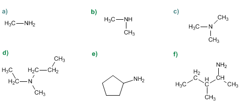 Solved b) c) a) H3C-NH2 CH HC-NH | CH3 H3C-N | CH3 d) e) f) | Chegg.com