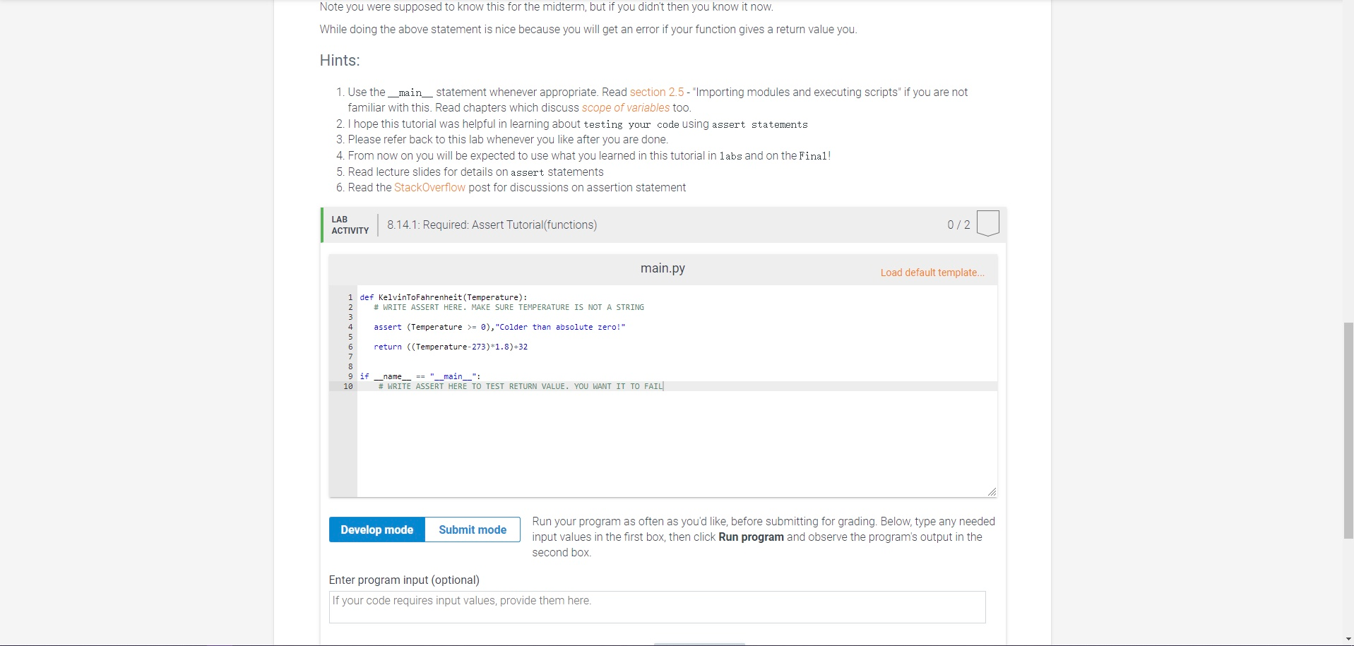 Solved 8 14 Required Assert Tutorial Functions Assert