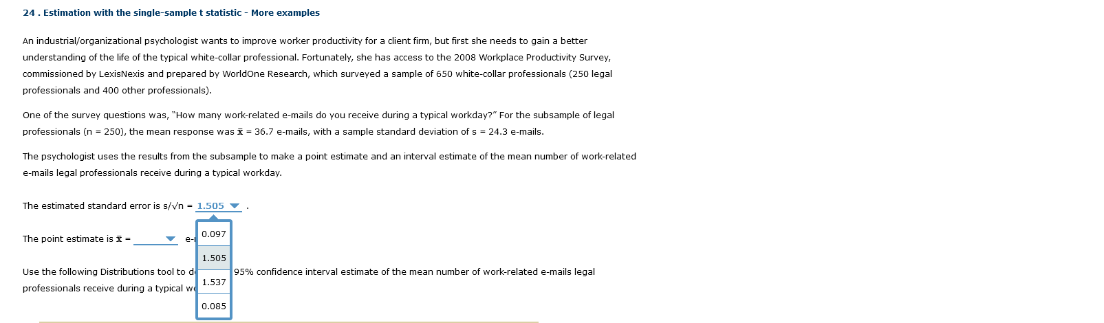 Solved 24 . Estimation with the single-sample t | Chegg.com