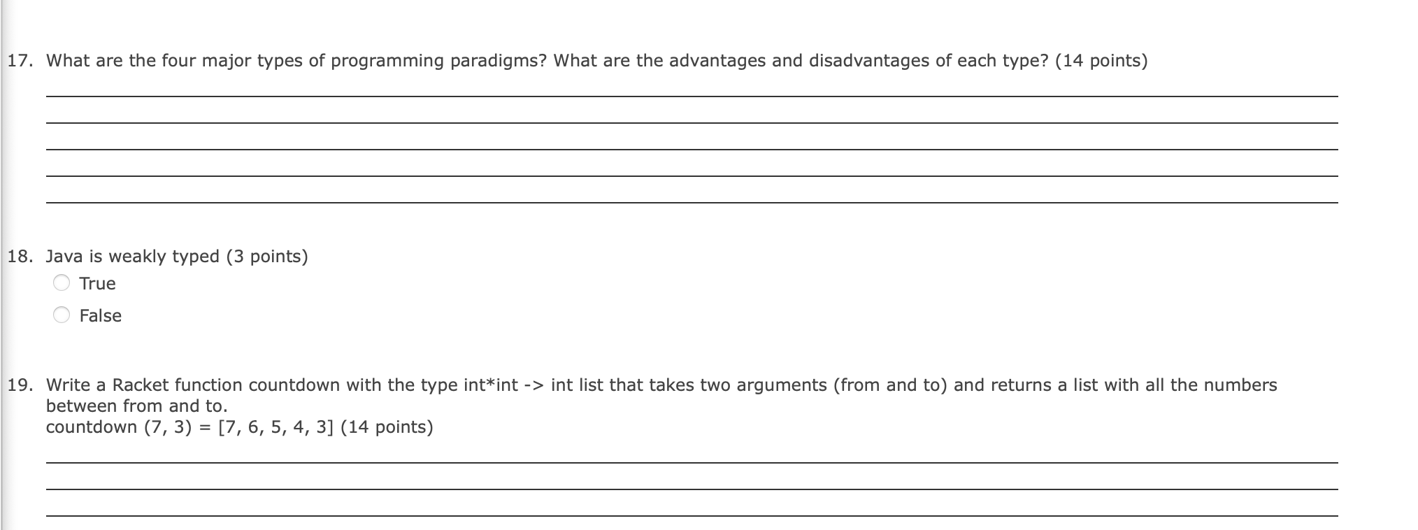 Solved 17. What are the four major types of programming | Chegg.com