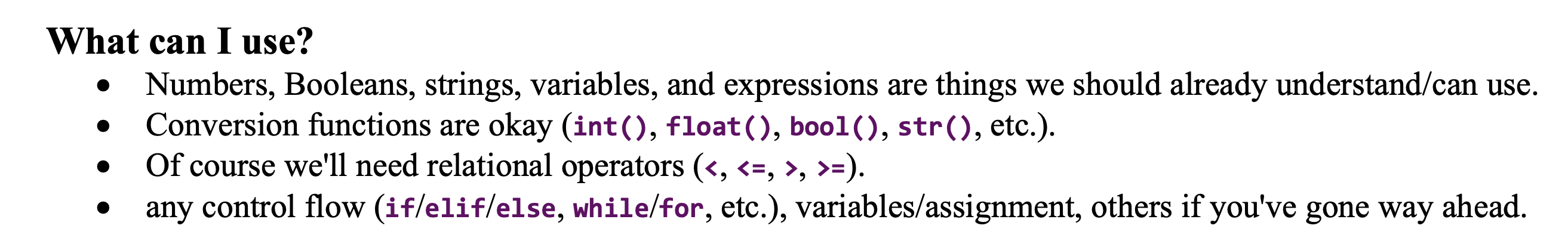 Solved What can I use? Numbers, Booleans, strings, | Chegg.com