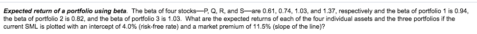 Solved Expected return of a portfolio using beta. The beta | Chegg.com