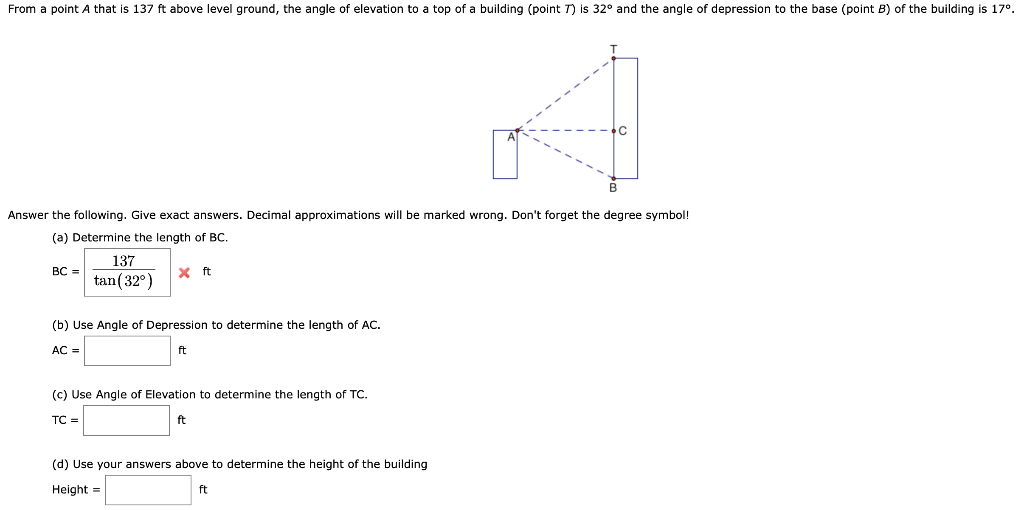 Solved From a point A that is 137 ft above level ground, the | Chegg.com