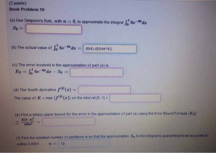 Solved (a) Use Simpson's Rule, with n = 6, to approximate | Chegg.com