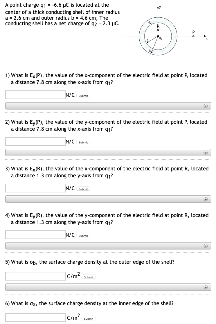 Solved A point charge q1 = -6.6 uC is located at the center | Chegg.com