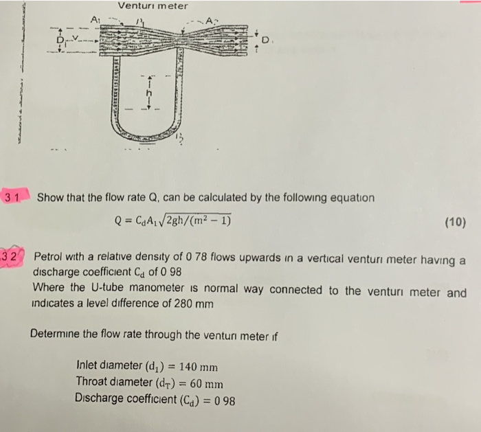Solved Question 3 A venturi meter can be used to measure the | Chegg.com