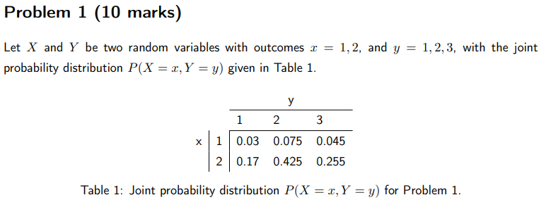 Solved Problem 1 (10 marks) 1, 2, and y = 1, 2, 3, with the | Chegg.com