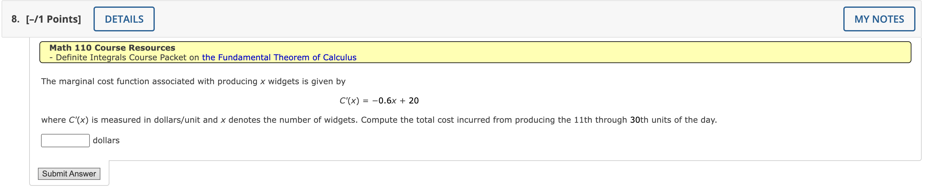 Solved Math 110 Course Resources - Definite Integrals Course | Chegg.com