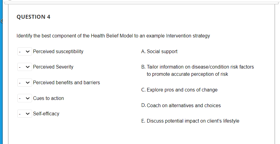 Solved Identify the best component of the Health Belief | Chegg.com