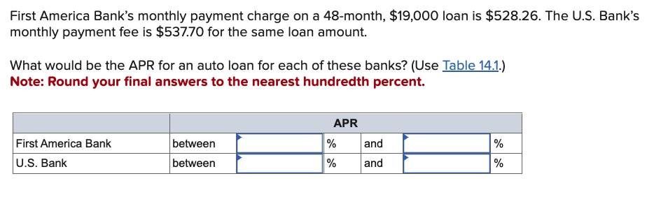 First America Bank’s monthly payment charge on a | Chegg.com