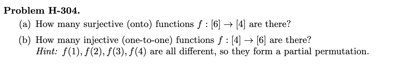 Solved Problem H-304.(a) ﻿How many surjective (onto) | Chegg.com