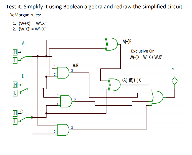 Solved Test it. Simplify it using Boolean algebra and redraw | Chegg.com