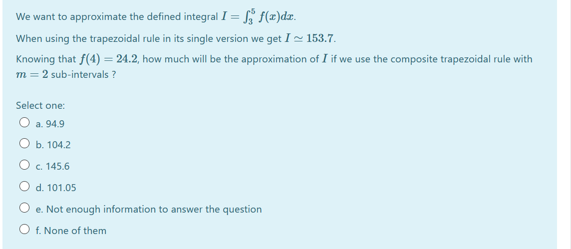 Solved We want to approximate the defined integral I = ), | Chegg.com