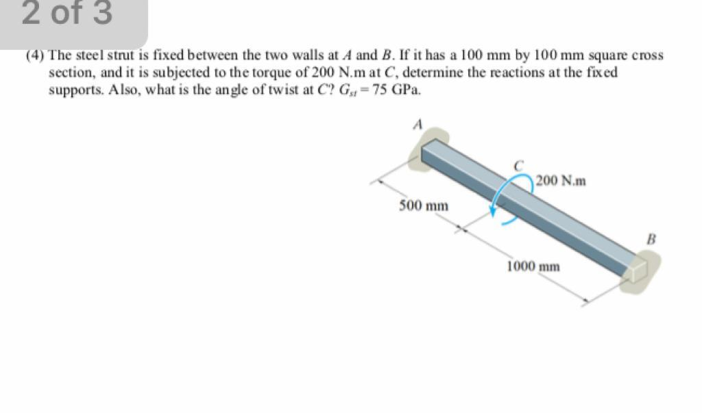 Solved 2 of 3 (4) The steel strut is fixed between the two | Chegg.com