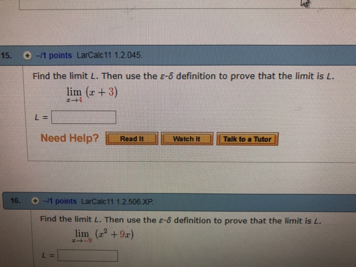 Solved 15. -1 points LarCalc 11 1.2.045. Find the limit L. | Chegg.com