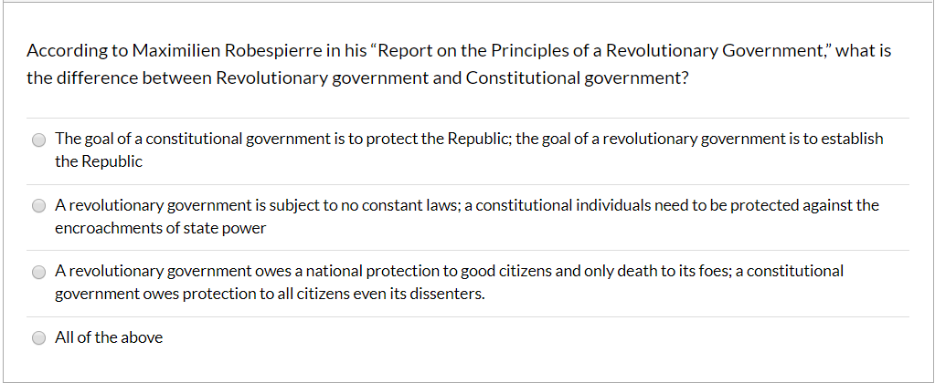 Solved According to Maximilien Robespierre in his "Report on | Chegg.com