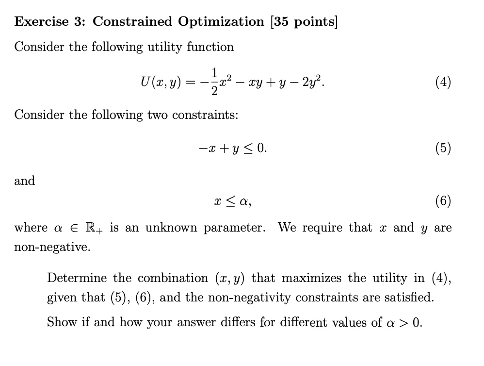 Solved Exercise 3: Constrained Optimization [35 | Chegg.com