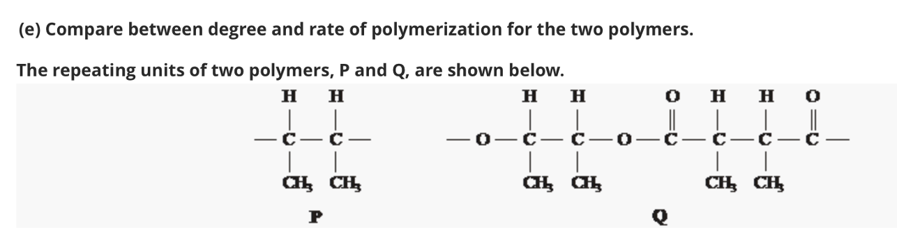 Solved (e) Compare between degree and rate of polymerization | Chegg.com