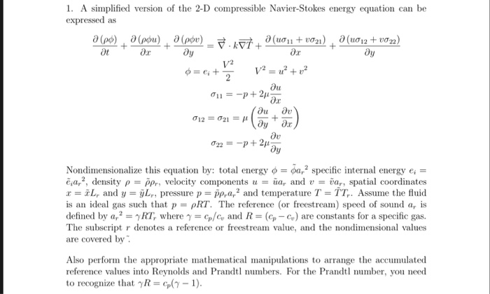 Solved 1. A simplified version of the 2-D compressible | Chegg.com