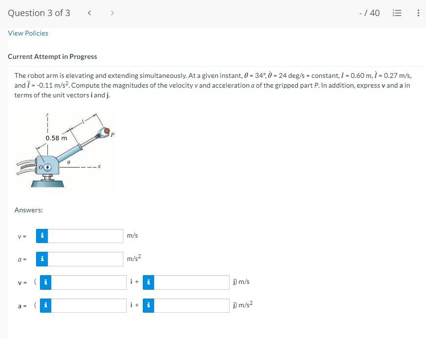 Solved The robot arm is elevating and extending | Chegg.com