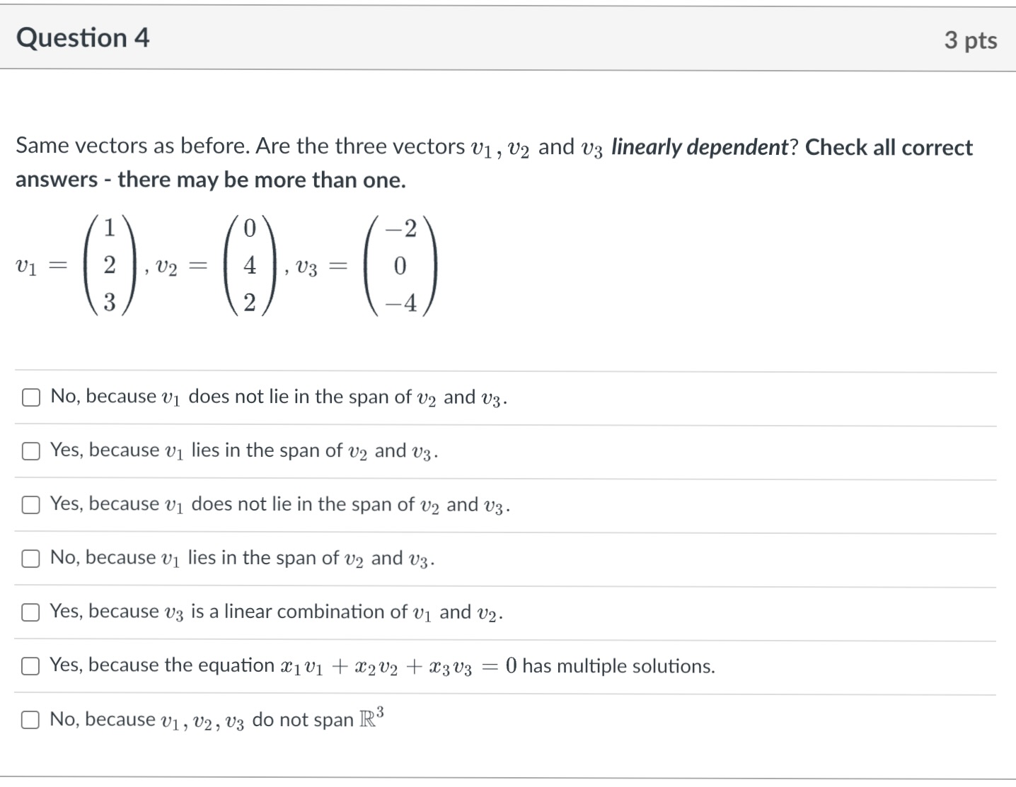 Solved Question 4Same vectors as before. Are the three | Chegg.com