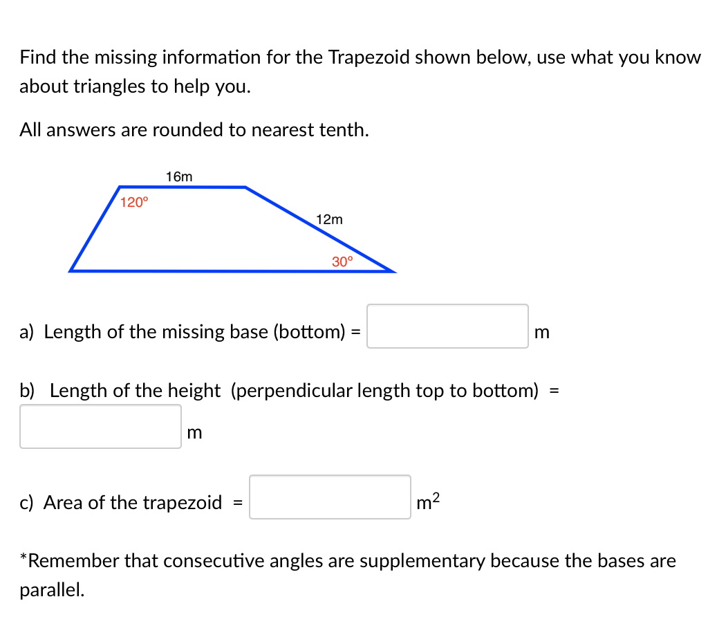 Solved Find the missing information for the Trapezoid shown | Chegg.com