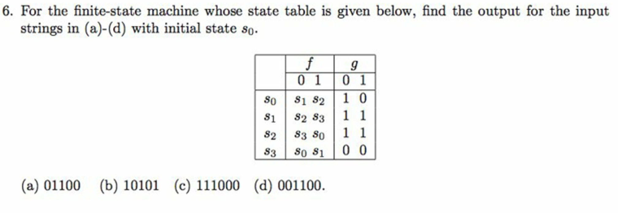 Solved 6. For the finite-state machine whose state table is | Chegg.com