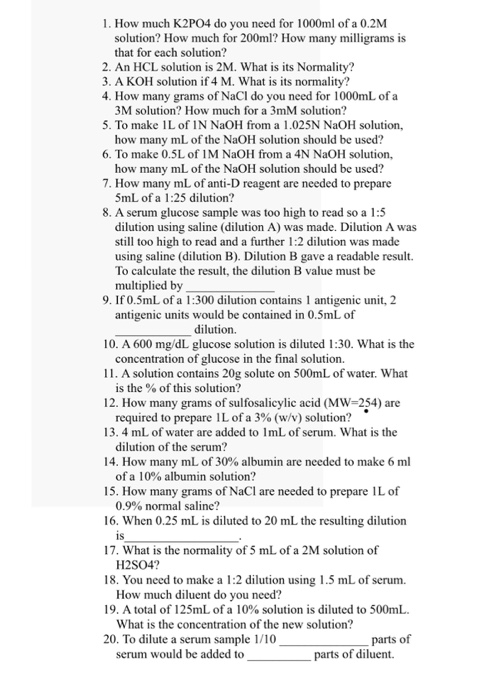 Solved 1. How much K2PO4 do you need for 1000ml of a 0.2M | Chegg.com