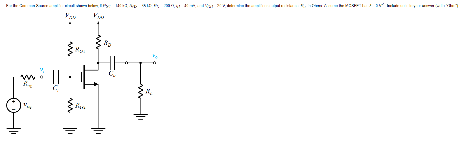 Solved For the Common-Source amplifier circuit shown below, | Chegg.com