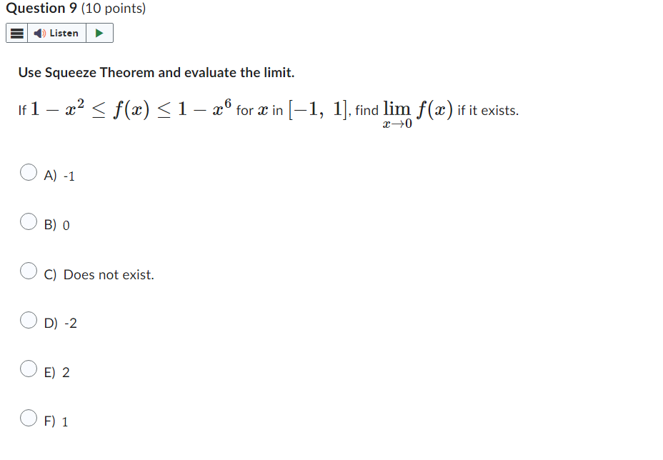 Solved Use Squeeze Theorem and evaluate the limit. If | Chegg.com