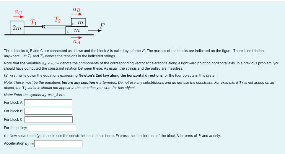 Solved Three blocks A,B and C are connected as shown and the | Chegg.com