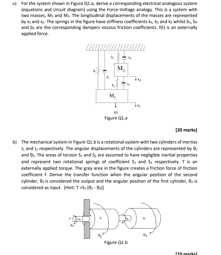 Solved a) For the system shown in Figure Q1.a, derive a | Chegg.com